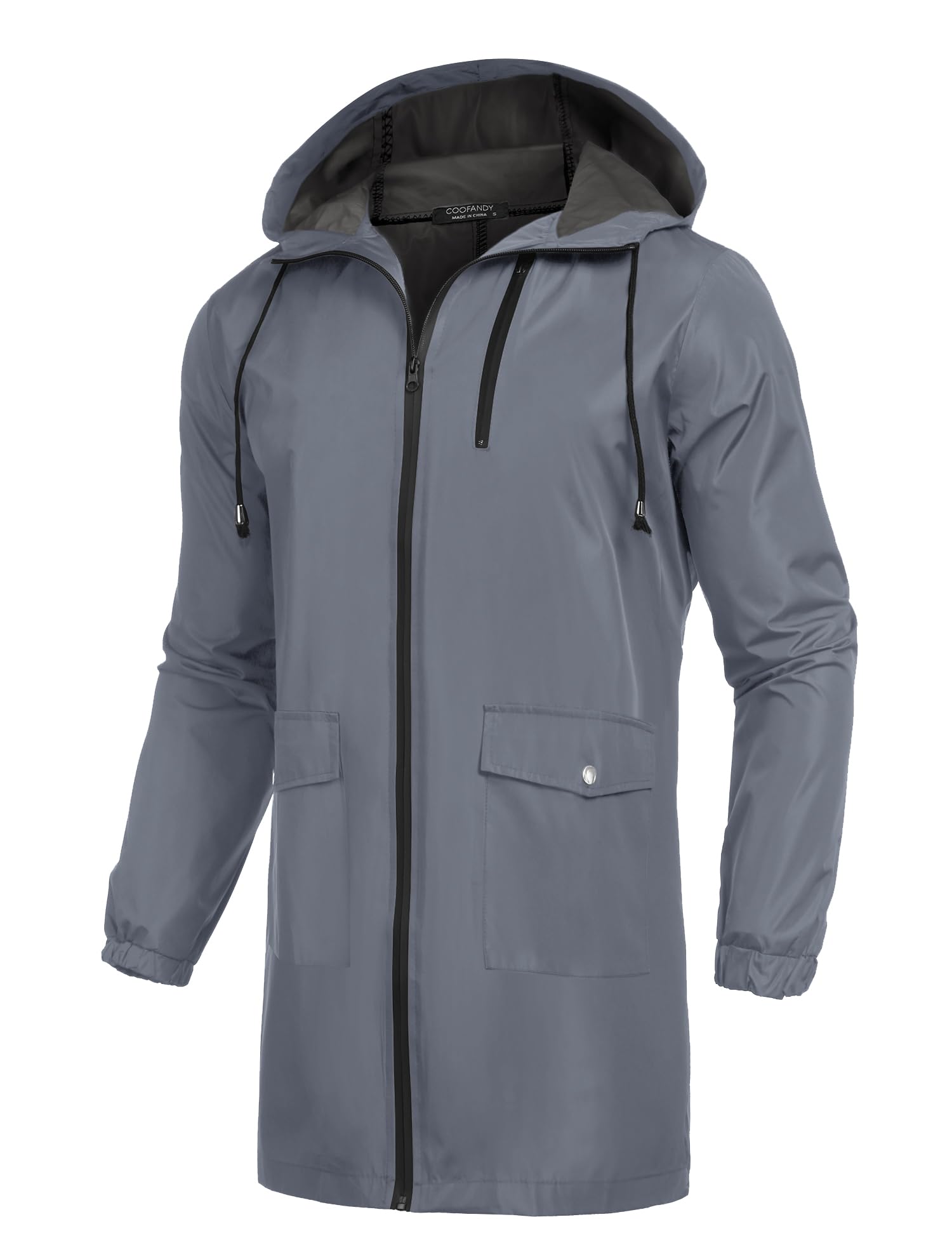 COOFANDY Men's Packable Rain Jacket Long Raincoat With Hood Mens Raincoat With Pockets