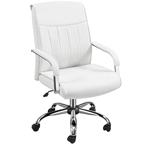 Yaheetech High Back Office Desk Task Chair Executive Conference Leather Chair Ergonomic Managerial Chair Big and Tall Swivel Chair w/Lumbar Support, Padded Armrests, Wide Seat, White