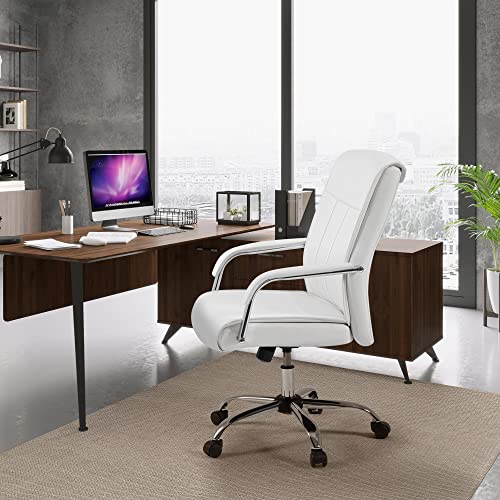 Yaheetech High Back Office Desk Task Chair Executive Conference Leather Chair Ergonomic Managerial Chair Big and Tall Swivel Chair w/Lumbar Support, Padded Armrests, Wide Seat, White