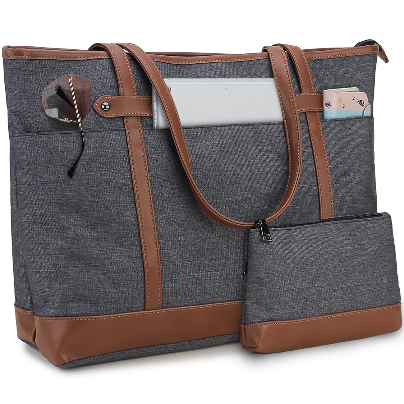 RAVUO Laptop Tote Bag, Water Resistant Lightweight Women's 15.6 Inch Laptop Work & Teacher Shoulder Bag with Padded Compartment