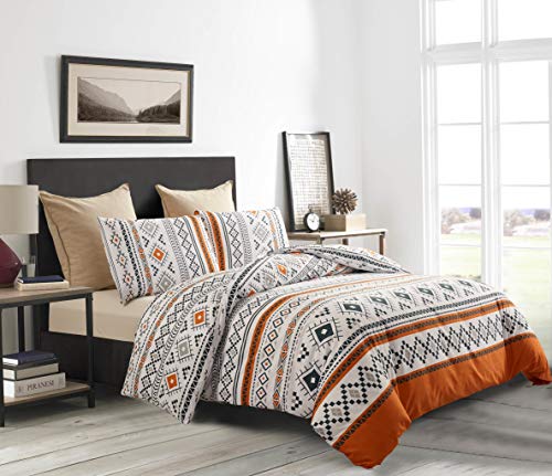YFISAN Bohemian Duvet Cover Set Queen Size Orange Full Boho Comforter Cover Set Western 3 Pieces Geometric Lightweight Soft Breathable Farmhouse Bedding Duvet Cover Set White (Style 4, Queen,90"x90")