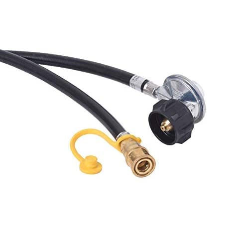 Flame King RV Or Trailer Mounted BBQ - Motorhome Gas Grill - 214 Sq Inch Cooking Surface - Adjustable Flame Controller & 48 Inch Quick Connect Hose