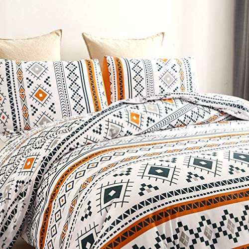 YFISAN Bohemian Duvet Cover Set Queen Size Orange Full Boho Comforter Cover Set Western 3 Pieces Geometric Lightweight Soft Breathable Farmhouse Bedding Duvet Cover Set White (Style 4, Queen,90"x90")