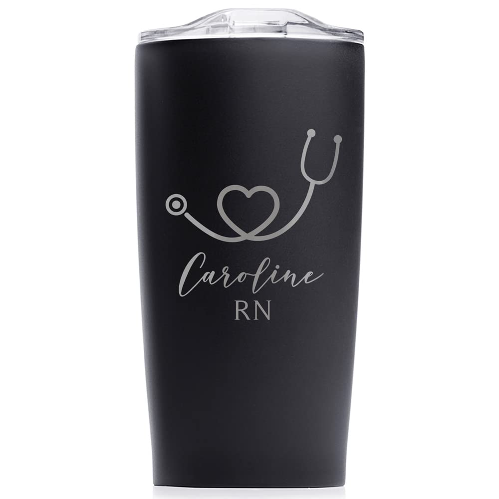 Lifetime Creations Engraved Personalized Nurse Stainless Steel Tumbler with Lid 20 oz (Black) - Custom Nurse Gift, Doctor, Healthcare Worker, RN Coffee Travel Mug