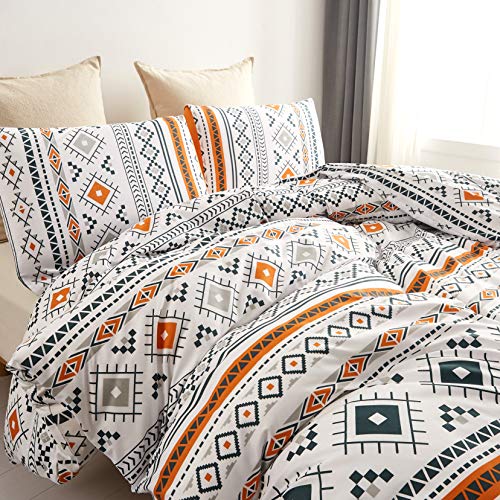 YFISAN Bohemian Duvet Cover Set Queen Size Orange Full Boho Comforter Cover Set Western 3 Pieces Geometric Lightweight Soft Breathable Farmhouse Bedding Duvet Cover Set White (Style 4, Queen,90"x90")