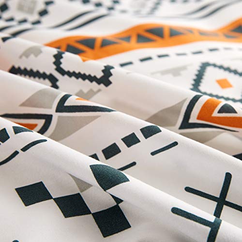 YFISAN Bohemian Duvet Cover Set Queen Size Orange Full Boho Comforter Cover Set Western 3 Pieces Geometric Lightweight Soft Breathable Farmhouse Bedding Duvet Cover Set White (Style 4, Queen,90"x90")