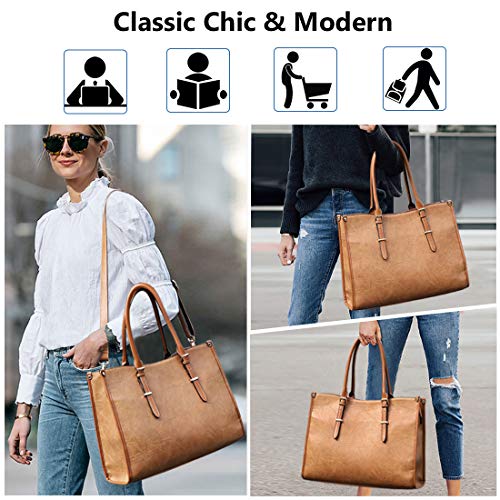 Laptop Bag for Women 15.6 Inch Waterproof Lightweight Leather Laptop Tote Bag Womens Professional Business Office Work Bag Briefcase Large Computer Bag Shoulder Handbag Brown