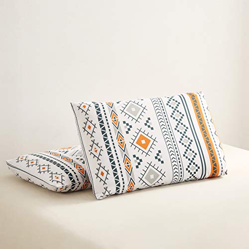 YFISAN Bohemian Duvet Cover Set Queen Size Orange Full Boho Comforter Cover Set Western 3 Pieces Geometric Lightweight Soft Breathable Farmhouse Bedding Duvet Cover Set White (Style 4, Queen,90"x90")