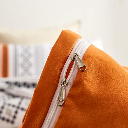 YFISAN Bohemian Duvet Cover Set Queen Size Orange Full Boho Comforter Cover Set Western 3 Pieces Geometric Lightweight Soft Breathable Farmhouse Bedding Duvet Cover Set White (Style 4, Queen,90"x90")