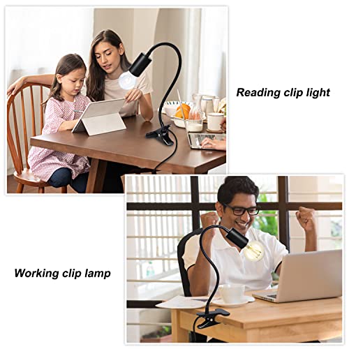 2PCS Clip Desk Lamp Holder, 9mm Flexible Aluminum Wire Neck Clip on Light, Adjustable Gooseneck E26/E27 Lamp Socket Clamp Desk Lamps, Clamp Reading Light Bulb for Reptiles Plant Grow Aquarium Light