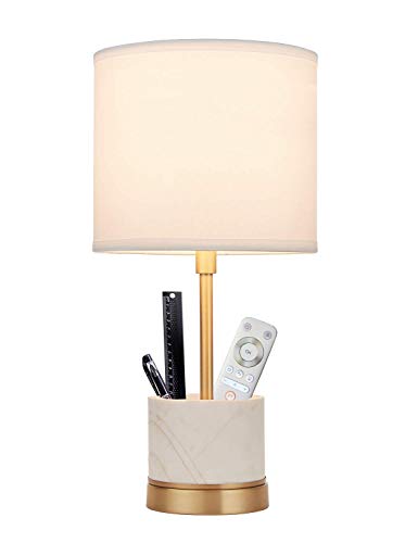 Doraimi 1 Light Marble Pen Holder Desk Lamp with Plating Antique Brass Finish, Modern and Concise Style Desk Lamp with Off-White Fabric Shade for Bedroom, Living Room,Office.(Included a 10W CFL Bulb)