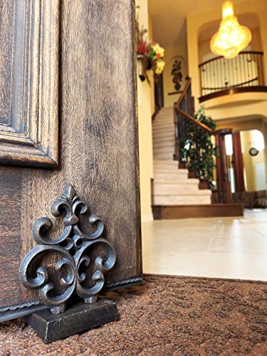 Lulu Decor, Cast Iron Fleur De Lis Door Stop, Door Stopper in Antique Black Finish, Beautiful and Useful Product (1 Piece)