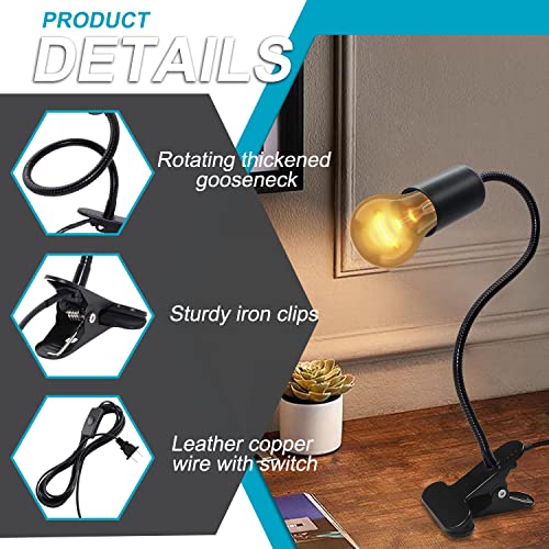 2PCS Clip Desk Lamp Holder, 9mm Flexible Aluminum Wire Neck Clip on Light, Adjustable Gooseneck E26/E27 Lamp Socket Clamp Desk Lamps, Clamp Reading Light Bulb for Reptiles Plant Grow Aquarium Light