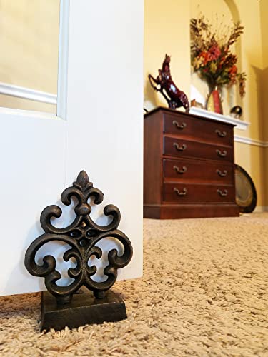 Lulu Decor, Cast Iron Fleur De Lis Door Stop, Door Stopper in Antique Black Finish, Beautiful and Useful Product (1 Piece)