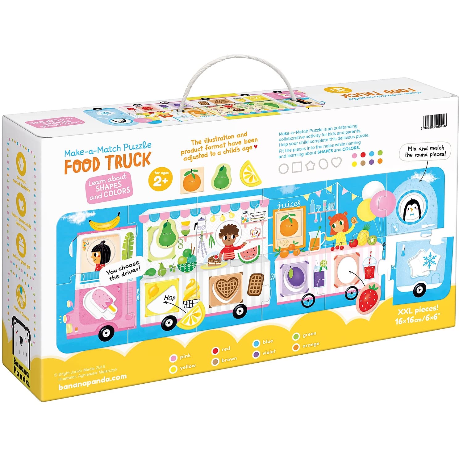 Banana Panda Make-a-Match Food Truck Puzzle with Matching Activity - Large 23-Piece Panoramic Floor Puzzle Over 3 Feet Wide - Pieces Include Basic Shapes to Match, for Kids Ages 2 Years and up