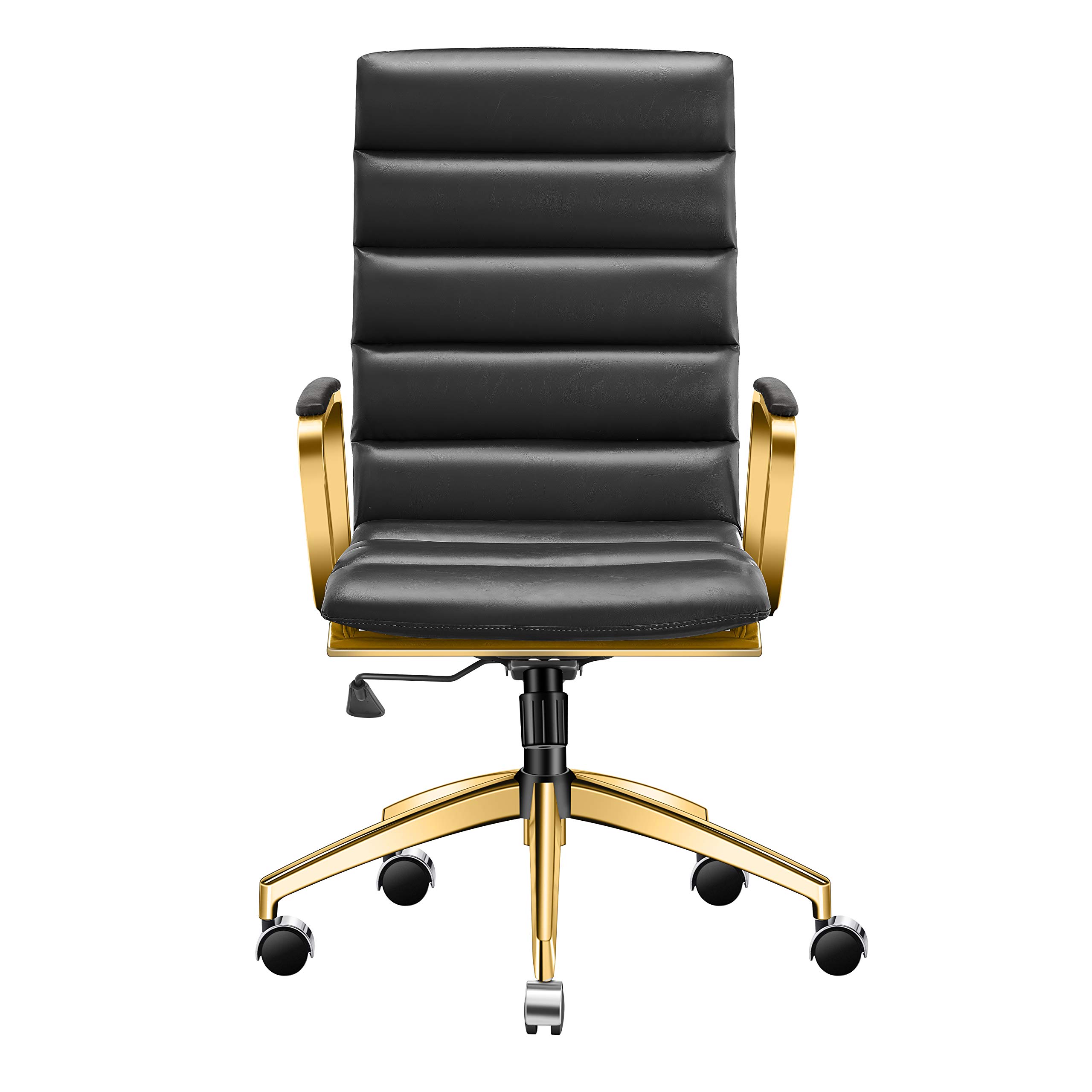LUXMOD Office Chair, high Back Desk Chair for Removable Cover and Lumbar Support, Black Executive Chair, Ribbed Office Chair with Leather, Ergonomic Office Chair Leather Black