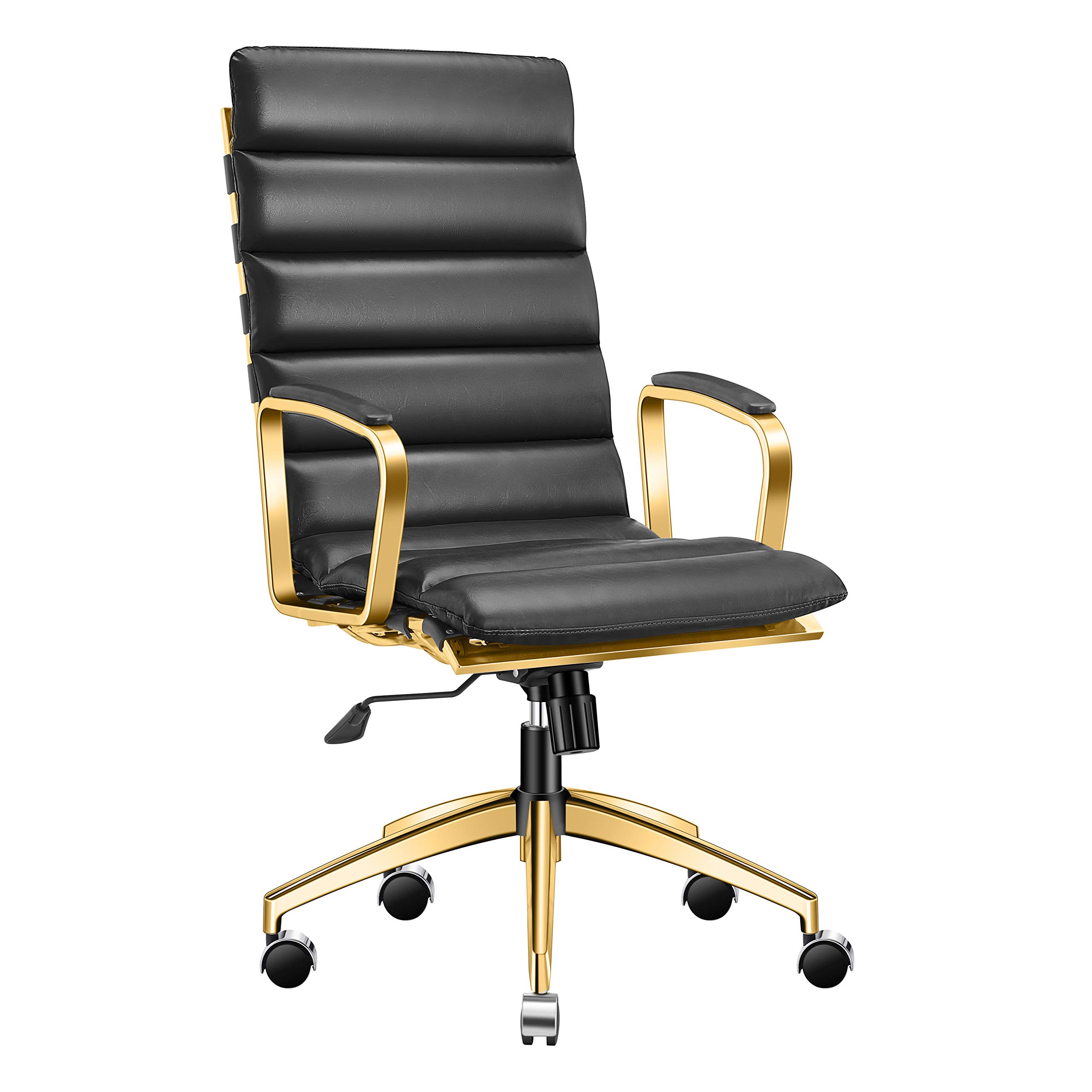 LUXMOD Office Chair, high Back Desk Chair for Removable Cover and Lumbar Support, Black Executive Chair, Ribbed Office Chair with Leather, Ergonomic Office Chair Leather Black