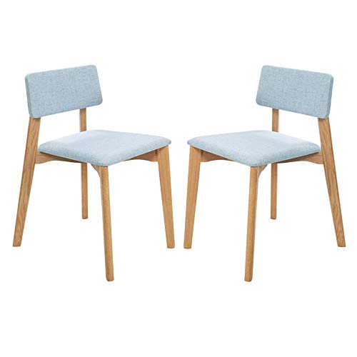 WoodShine Mid Century Modern Dining Chair Sets, Solid Rubber Wood Chairs(2 pcs) with Back & Seat Cushion Fabric, Natural