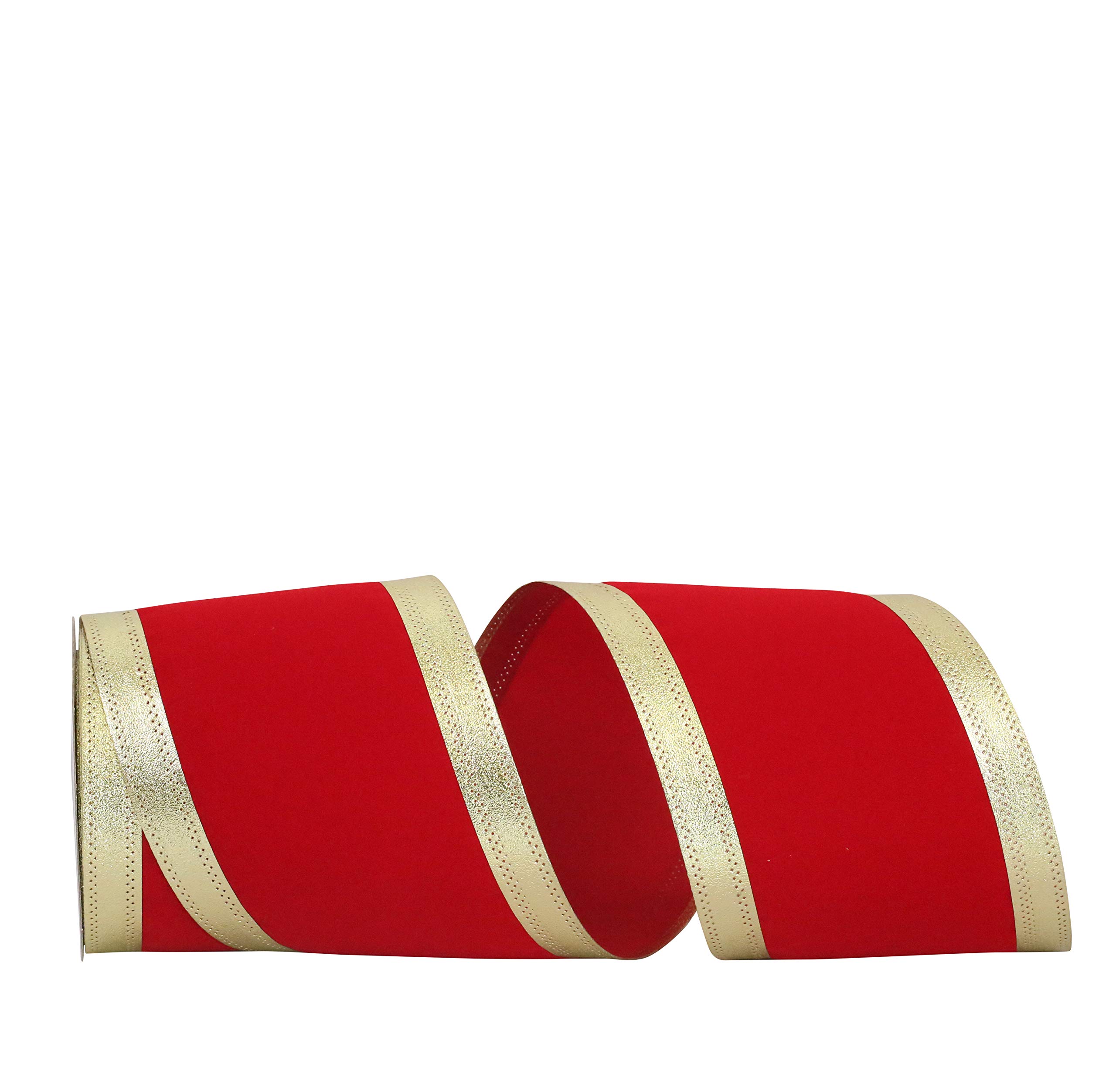 Reliant Ribbon Velvet Dynasty Wired Edge Ribbon, 4 Inch X 10 Yards, Red