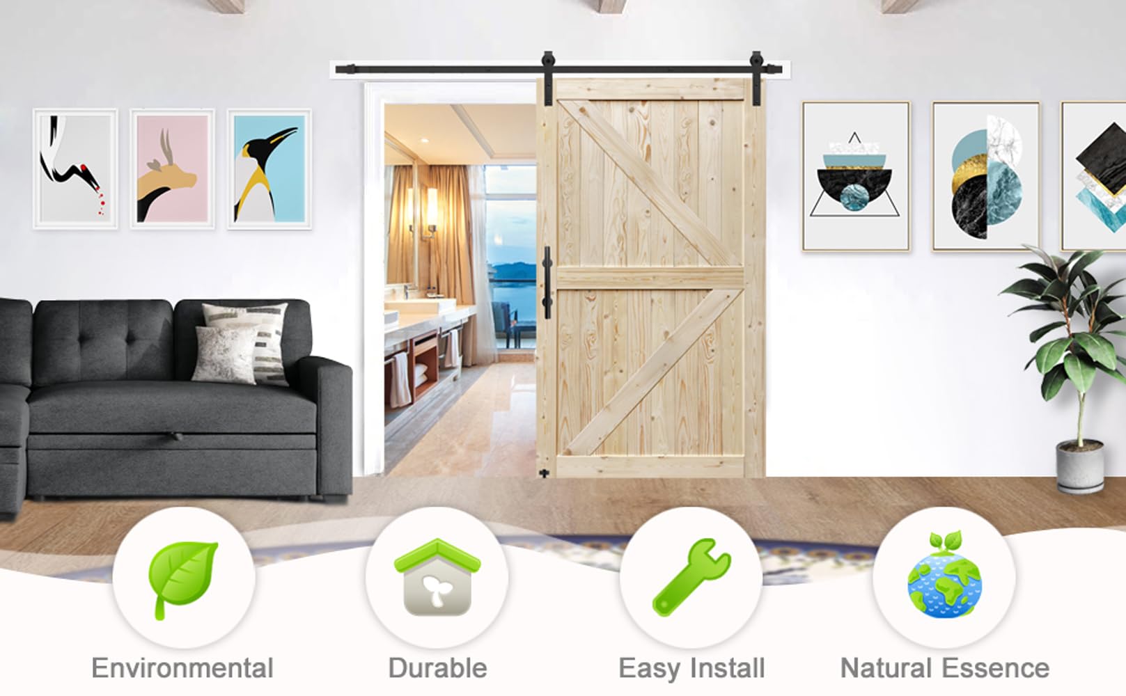 S&Z TOPHAND® 30 in x 84 in. Barn Door, 20-60 in Unfinished British Brace Barn Door/Modern Style/Solid Wood/Sliding Door/Simple Assembly is Required (30in)