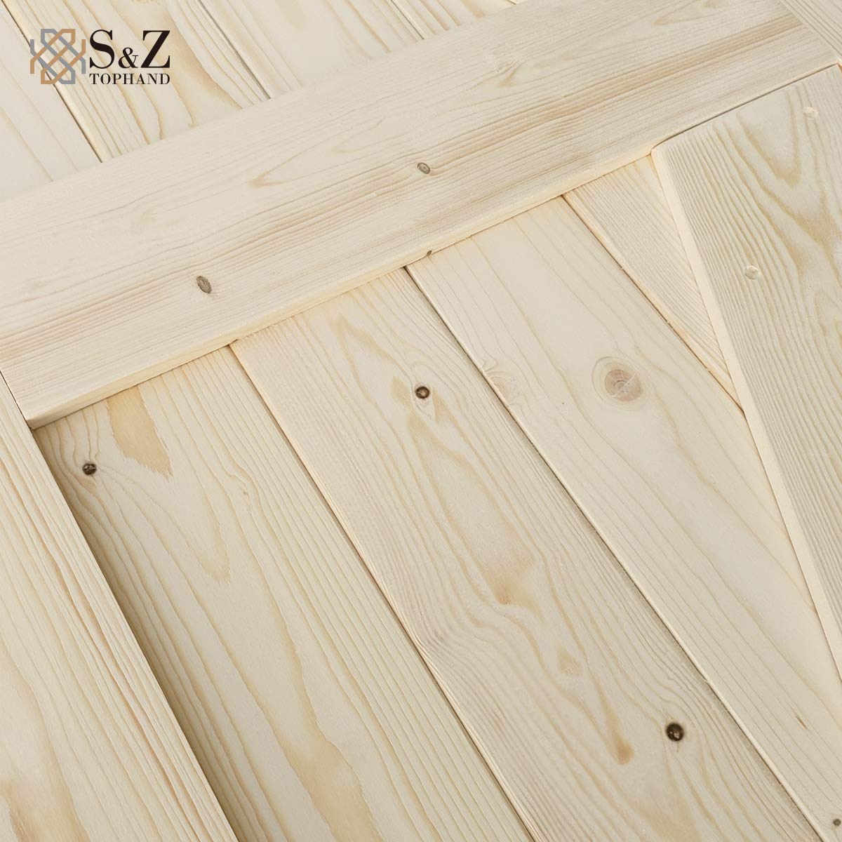 S&Z TOPHAND® 30 in x 84 in. Barn Door, 20-60 in Unfinished British Brace Barn Door/Modern Style/Solid Wood/Sliding Door/Simple Assembly is Required (30in)