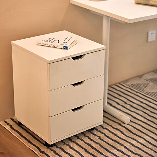 VICLLAX 3 Drawer Wood Mobile File Cabinet Under Desk Storage Assemble Needed with Casters for Home Office, White