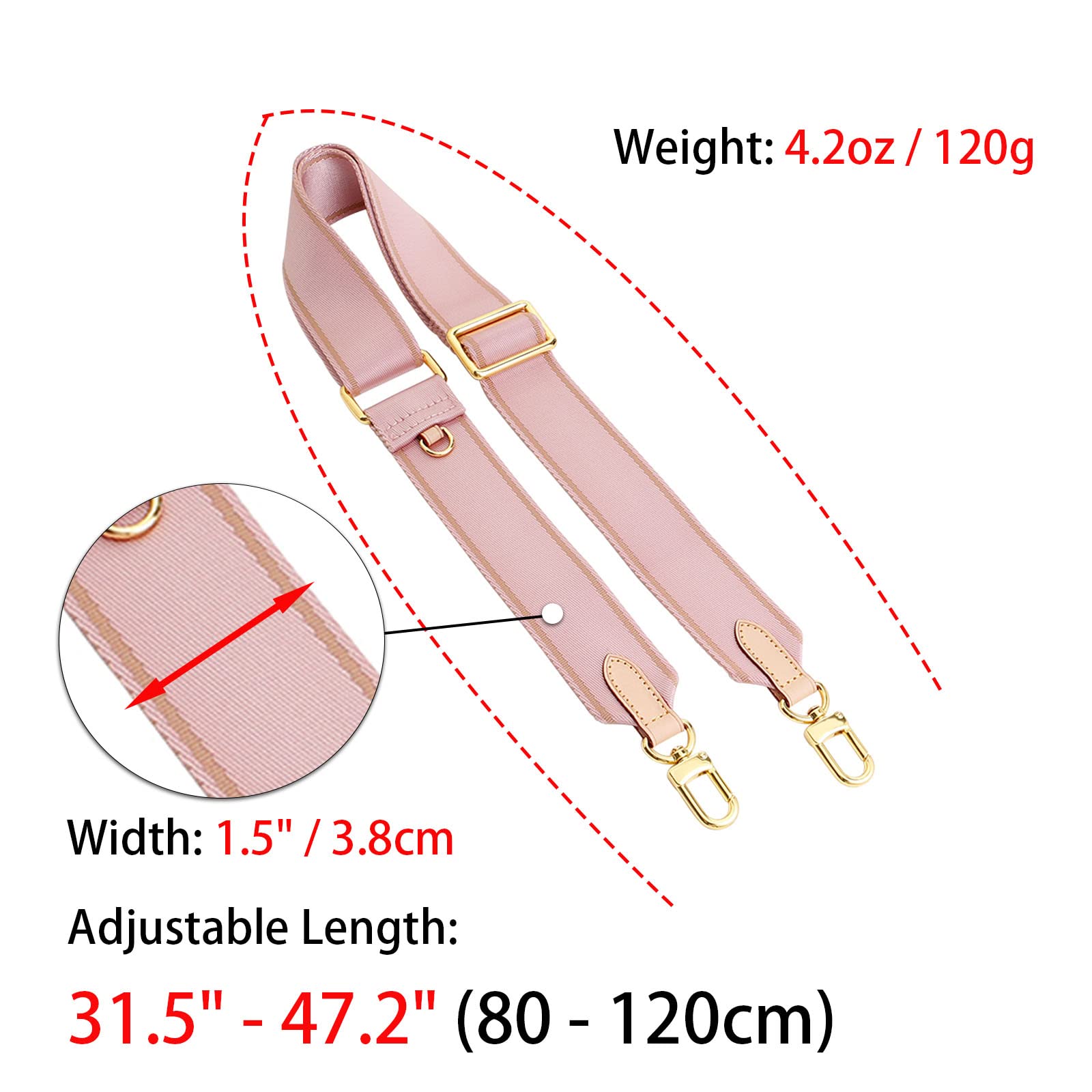 TOURDREAM Multi Pouchette Accessories Adjustable Strap, Crossbody Shoulder Purse Strap Replacement, Wide Luxury Designer Bag Strap (Pink)