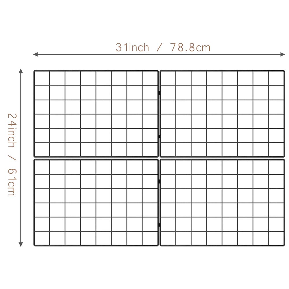 Kakivan Wire Wall Grid Panel for Photo Display, DIY Iron Picture Frames Collage For Hanging Wall Decor, Foldable Multi Pictures Organizer with 12 Clips, 28'' X 22'' Inch.(2 Pack)