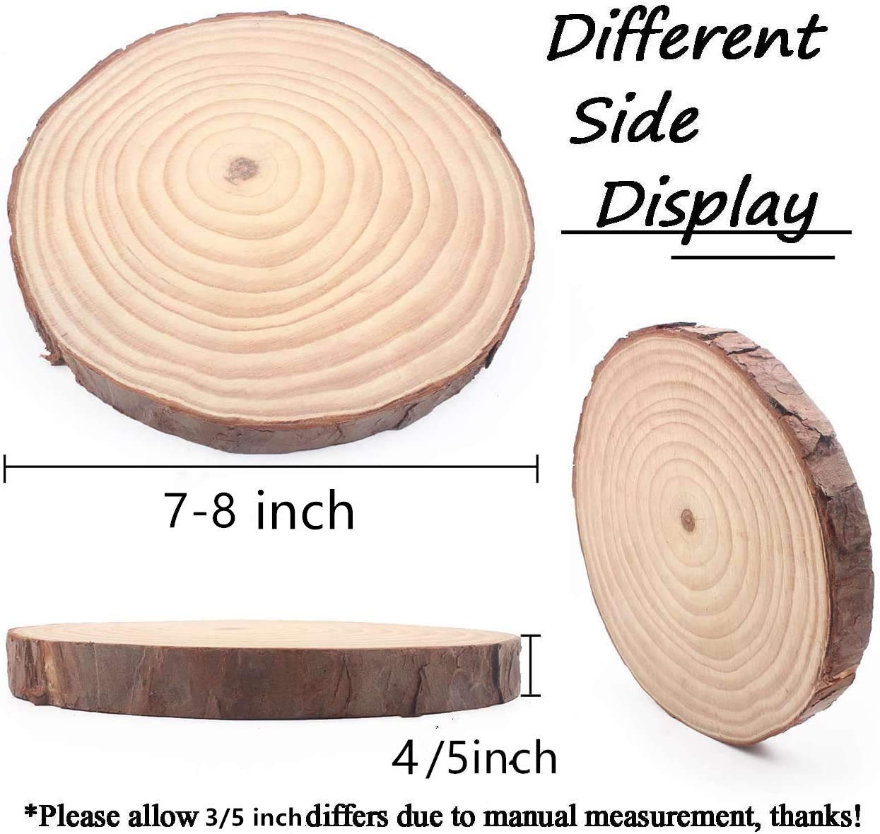 Natural Pine Wood Slabs Untreated 7-8 inches Diameter x 4/5" Thick Solid Wood Slices for Weddings, Table Centerpieces, DIY Projects or Decoration-2Pcs