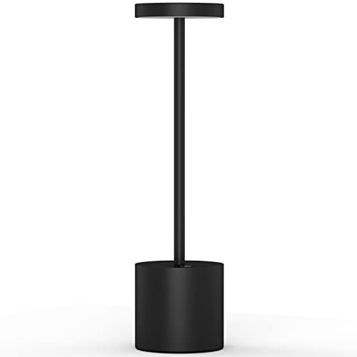 YHT Rechargeable Cordless Table Lamp, 10.25in Small Outdoor Portable Battery Operated Desk Lamps 2 Levels Dimmable Powered Night Light for Dining Restaurant Bar Garden Patio Bedroom Black