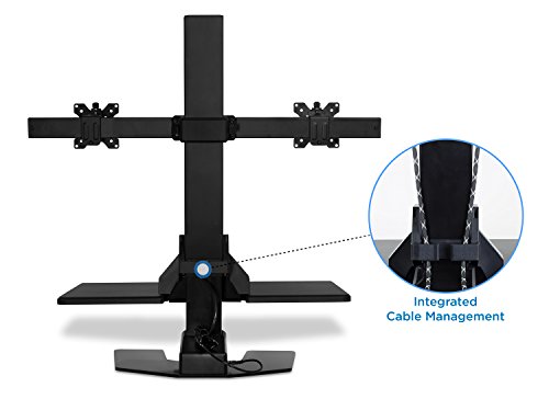 Mount-It! Electric Standing Desk Converter, Motorized Sit Stand Desk with Dual Monitor Mount and iPhone/Tablet Slot, Ergonomic Height Adjustable Workstation, Black (MI-7952)