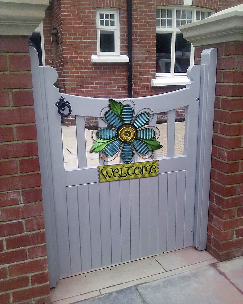 Metal Flower Welcome Signs for Outside Hanging Wall Art Plaque Sign for Front Door Porch Home Decor