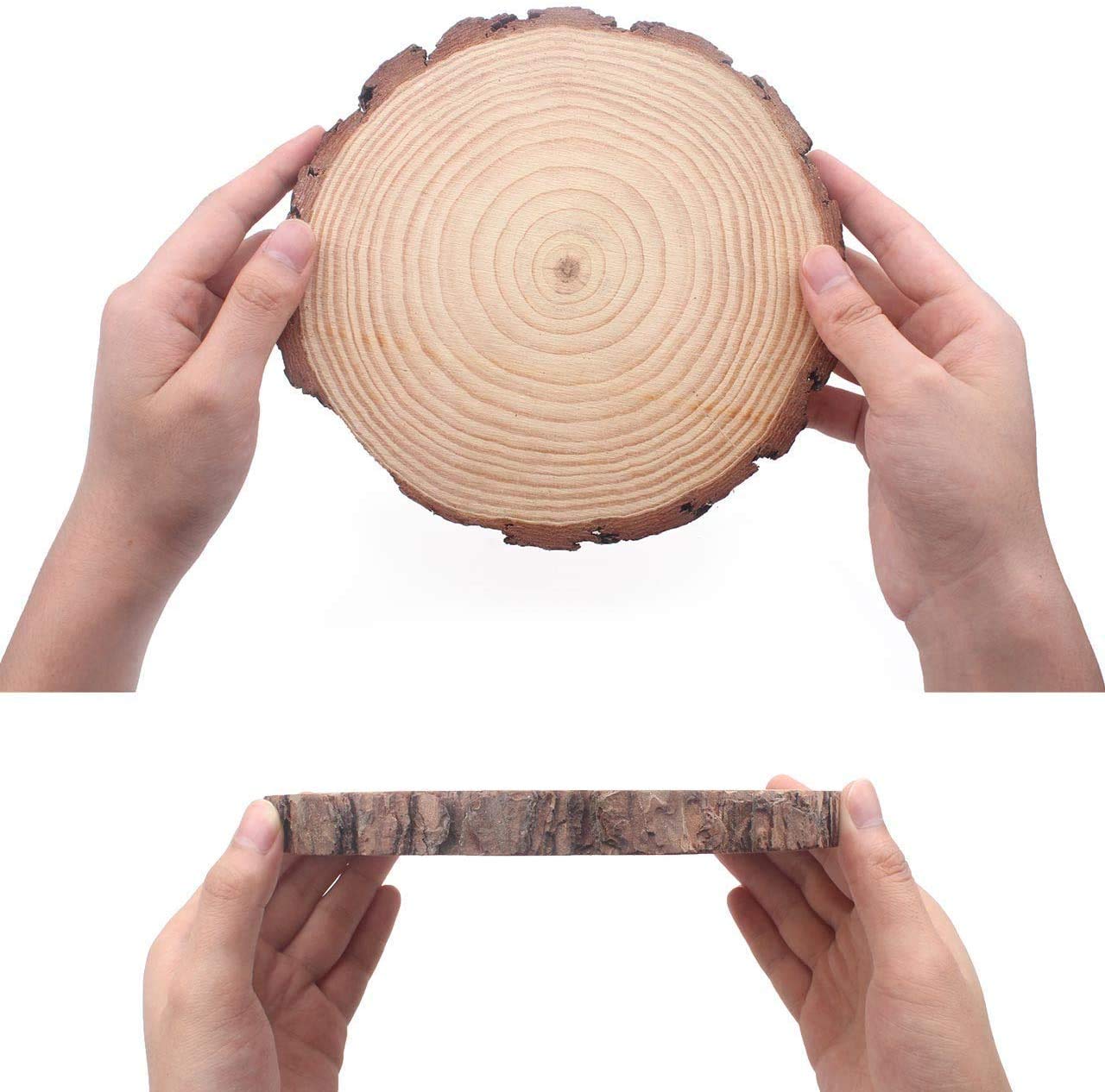 Natural Pine Wood Slabs Untreated 7-8 inches Diameter x 4/5" Thick Solid Wood Slices for Weddings, Table Centerpieces, DIY Projects or Decoration-2Pcs