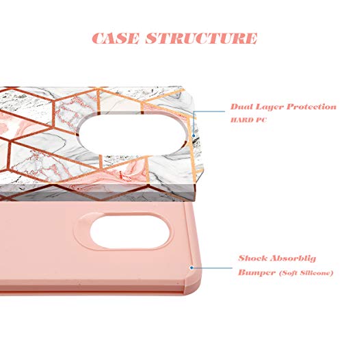 Fingic Case for Moto G7 Power, Case for Moto G7 Supra, Case for Moto G7 Optimo Maxx, Rose Gold Marble Design Shiny Glitter Bumper Hybrid Hard PC Soft Silicone Anti-Scratch Shockproof Protective Case