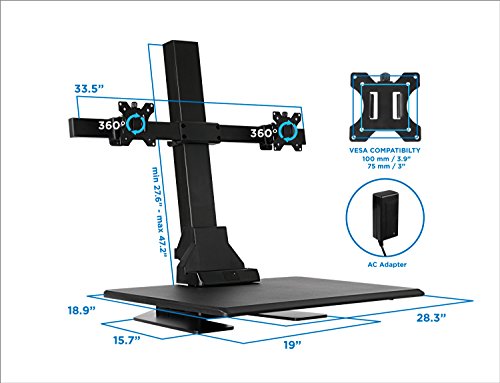 Mount-It! Electric Standing Desk Converter, Motorized Sit Stand Desk with Dual Monitor Mount and iPhone/Tablet Slot, Ergonomic Height Adjustable Workstation, Black (MI-7952)