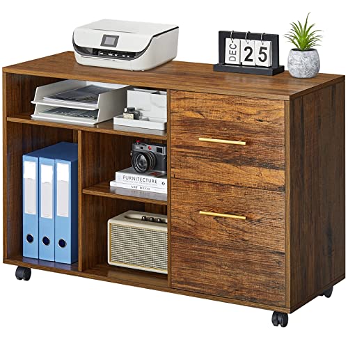 GreenForest File Cabinet for Home Office with Drawer 40 inch Mobile Filing Cabinets Printer Stand with Open Storage Shelves, Walnut