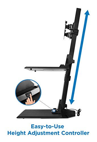Mount-It! Electric Standing Desk Converter, Motorized Sit Stand Desk with Dual Monitor Mount and iPhone/Tablet Slot, Ergonomic Height Adjustable Workstation, Black (MI-7952)