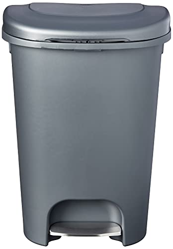 Rubbermaid Classic 13 Gallon Trash Can with Lid and Stainless-Steel Pedal, Gunmetal Blue Waste Bin for Kitchen, NEW Premium Step-On