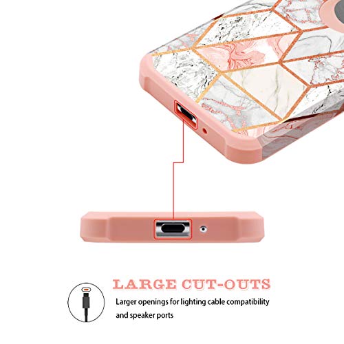 Fingic Case for Moto G7 Power, Case for Moto G7 Supra, Case for Moto G7 Optimo Maxx, Rose Gold Marble Design Shiny Glitter Bumper Hybrid Hard PC Soft Silicone Anti-Scratch Shockproof Protective Case