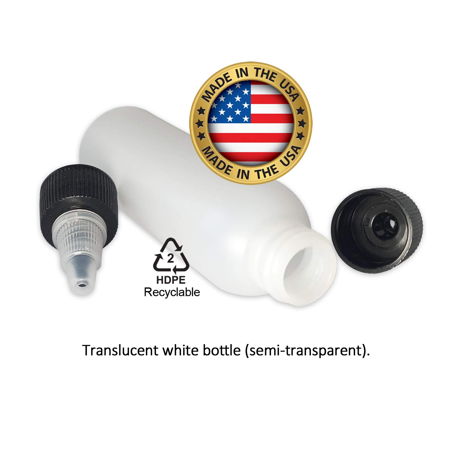 510 Central Cosmo Bottles with Twist Top Dispensing Caps (2oz, 12 pack) - HDPE Plastic Bullet Shape - Made in USA