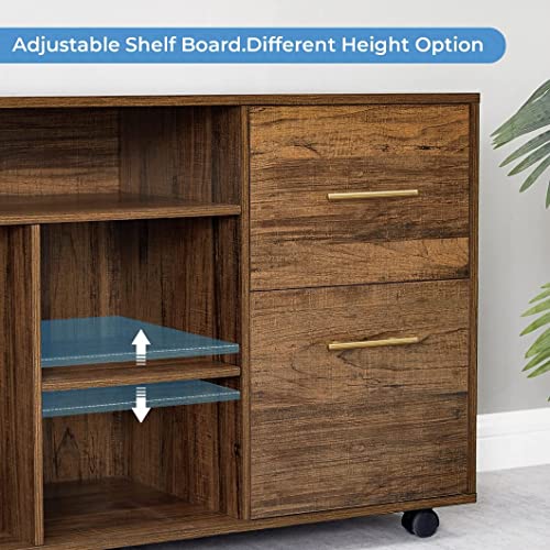 GreenForest File Cabinet for Home Office with Drawer 40 inch Mobile Filing Cabinets Printer Stand with Open Storage Shelves, Walnut