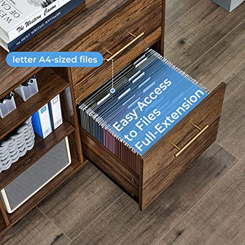 GreenForest File Cabinet for Home Office with Drawer 40 inch Mobile Filing Cabinets Printer Stand with Open Storage Shelves, Walnut