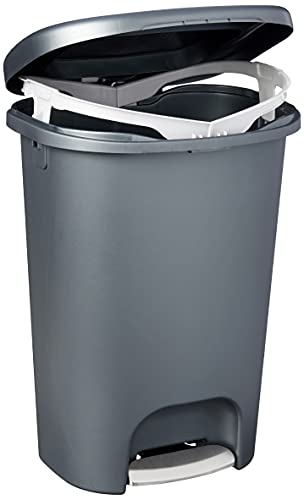 Rubbermaid Classic 13 Gallon Trash Can with Lid and Stainless-Steel Pedal, Gunmetal Blue Waste Bin for Kitchen, NEW Premium Step-On