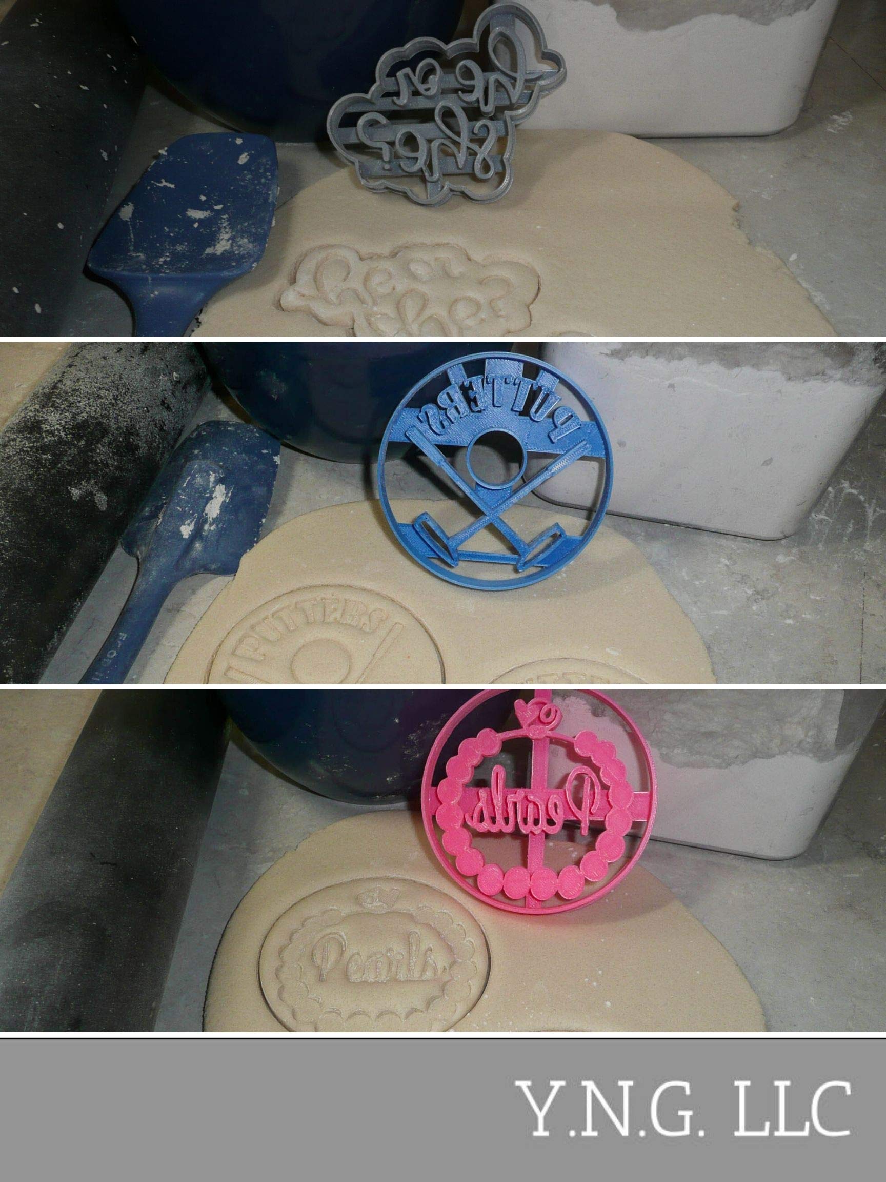 PUTTERS OR PEARLS GENDER REVEAL BABY SHOWER SET OF 3 COOKIE CUTTERS MADE IN USA PR1436