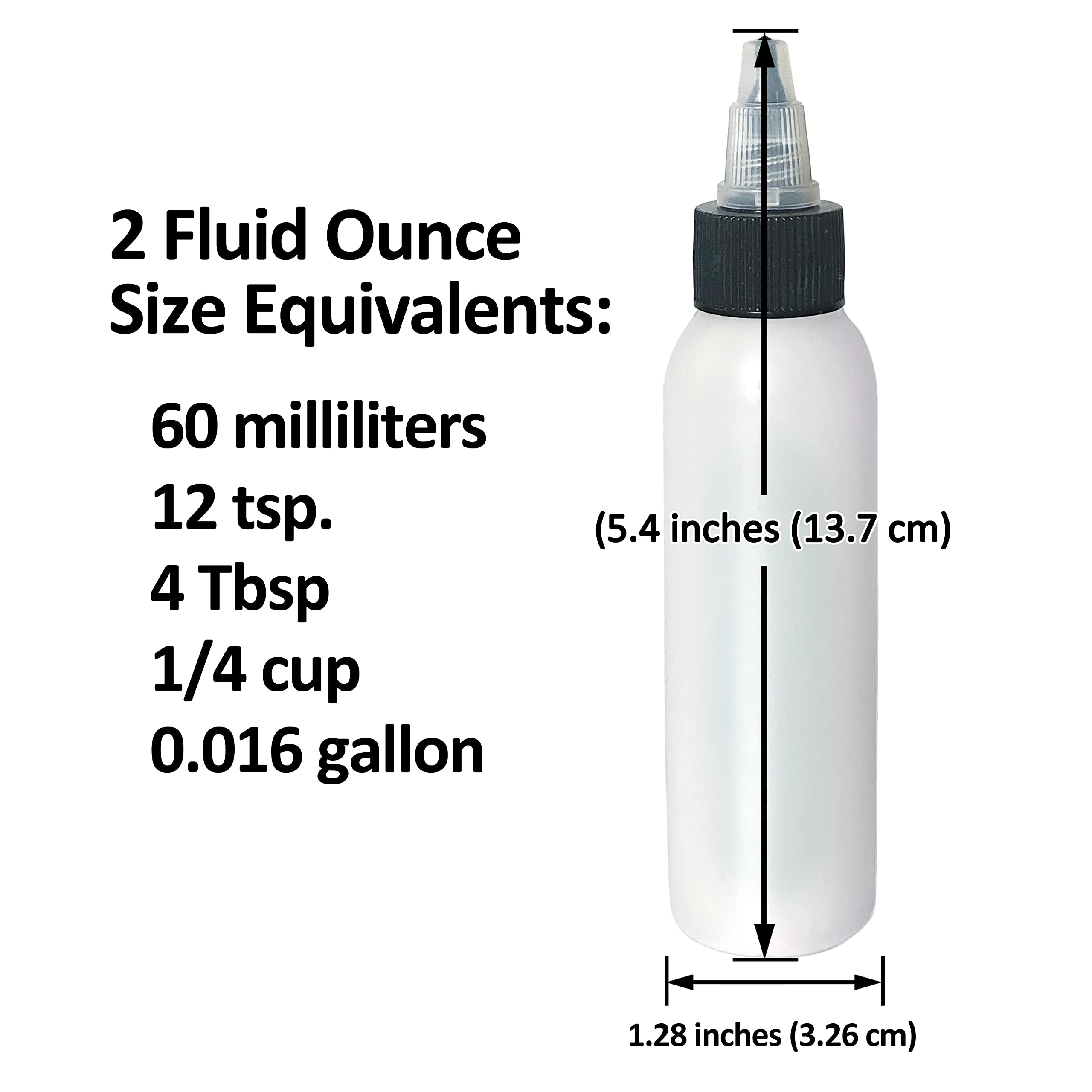 510 Central Cosmo Bottles with Twist Top Dispensing Caps (2oz, 12 pack) - HDPE Plastic Bullet Shape - Made in USA