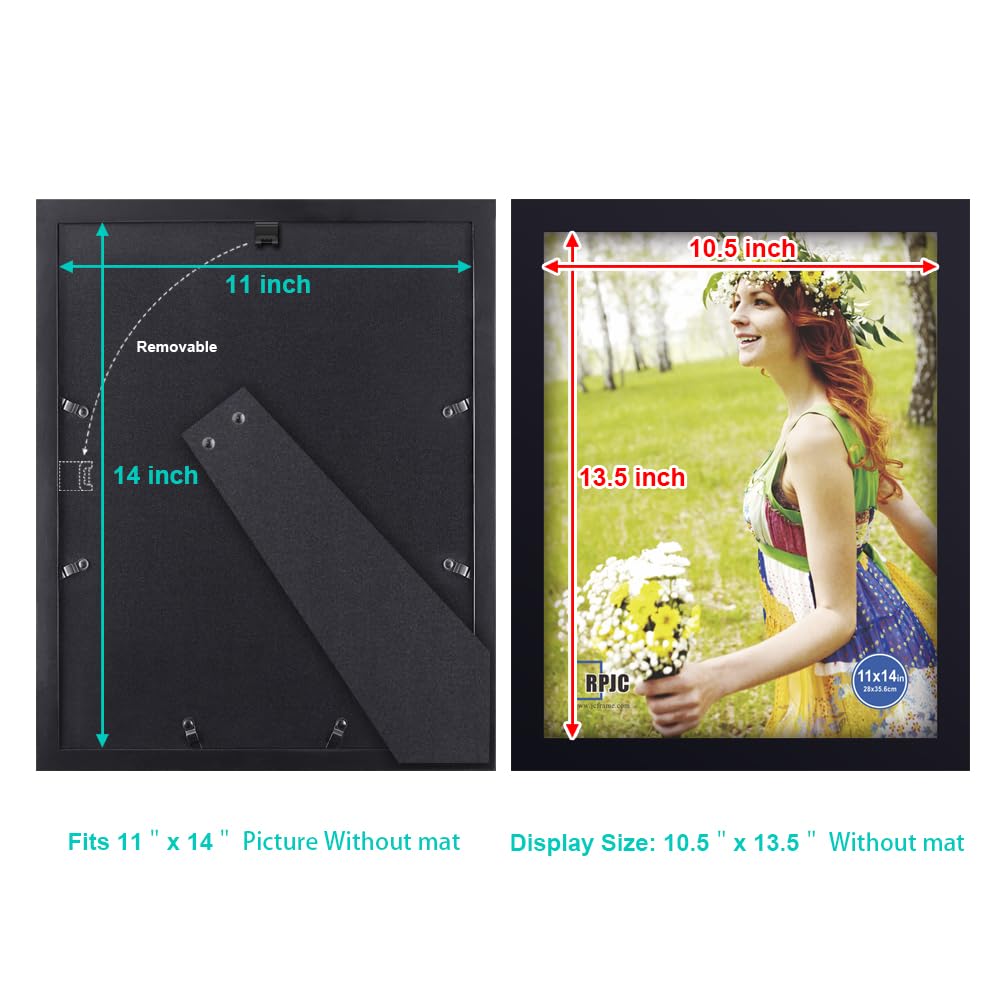 RPJC 11x14 inch Picture Frame Made of Solid Wood and High Definition Glass Display Pictures for Wall Mounting Photo Frame with Stand Black