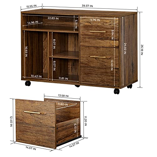 GreenForest File Cabinet for Home Office with Drawer 40 inch Mobile Filing Cabinets Printer Stand with Open Storage Shelves, Walnut