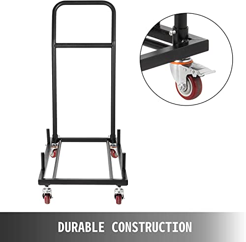 VEVOR Folding Chair Dolly, 39.4"L x 20"W x 43.7"H L-Shaped Steel Foldable Storage Cart, 2 Swivel Casters with Brakes & 2 Fixed Straight Casters, for Commercial Home Kitchen Folding Chairs Transport