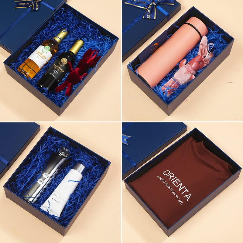 Blue Gift Boxes 3 Pack 2*(7.5x5.1x2.4) 1*( 11.4x8.3x3.5Inches) Paper Gift Box with Lids for Wedding Present Bridesmaid Proposal Gift Graduation Holiday Birthday Party Favor Engagements Father's Valentine's Mother's Day