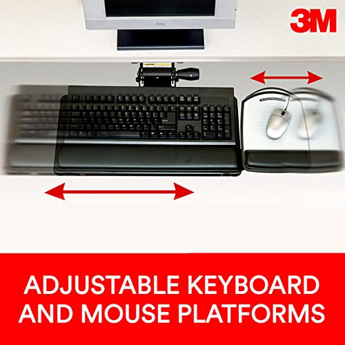 3M Keyboard Tray With Adjustable Keyboard And Mouse Platforms, Turn Knob To Adjust Height And Tilt, Swivels And Stores Under Desk, Gel Wrist Rest And Precise Mouse Pad, 17.75" Track, Black (AKT80LE)